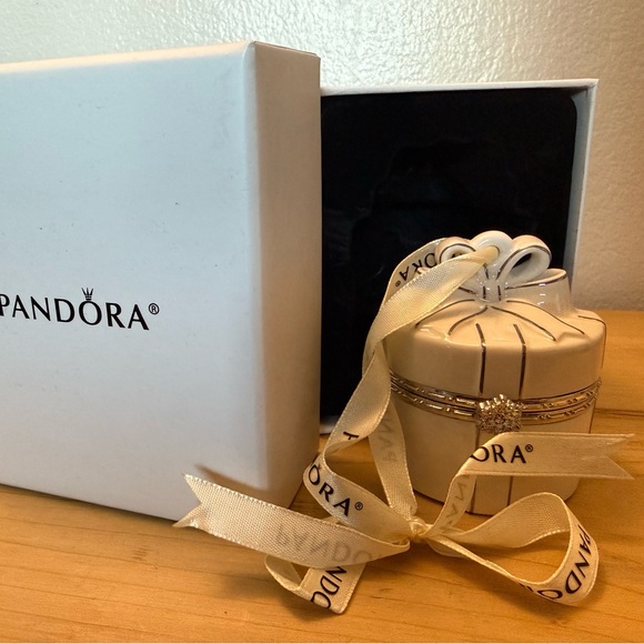 Pandora | Jewelry | Pandora Cream And Gold Gift Box Ornament | Poshmark